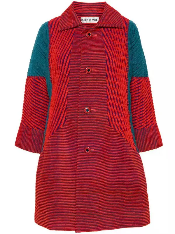 Issey Miyake 1990s Colour-block Ribbed Coat