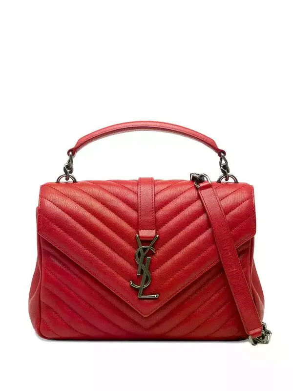 Saint Laurent 2017 Medium Quilted Chevron College Satchel - Red
