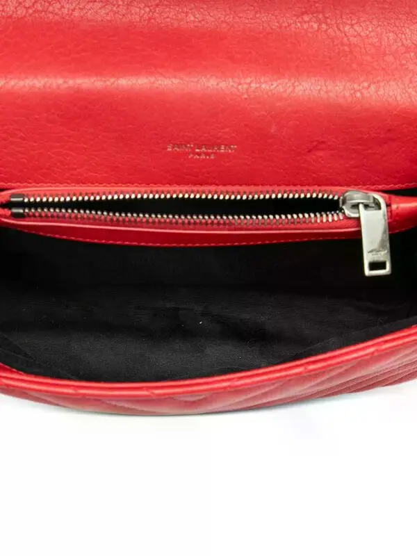Saint Laurent 2017 Medium Quilted Chevron College Satchel - Red