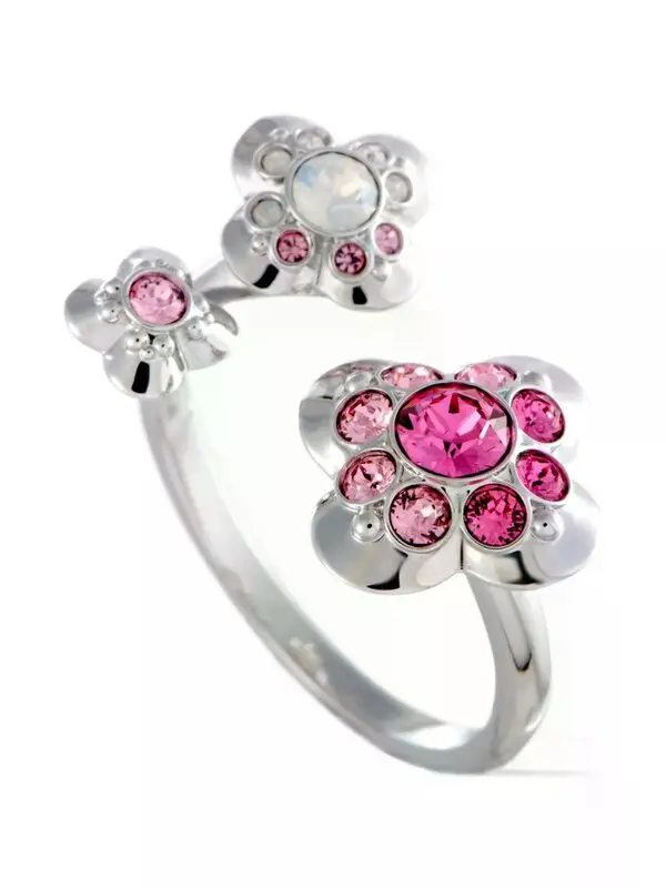 SWAROVSKI 18k White Gold Crystal Embellished Floral Motif Ring