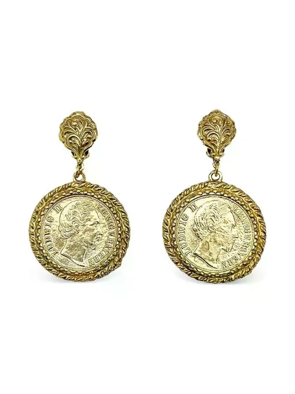 JENNIFER GIBSON JEWELLERY 1980s Medallion Coin Earrings - Gold