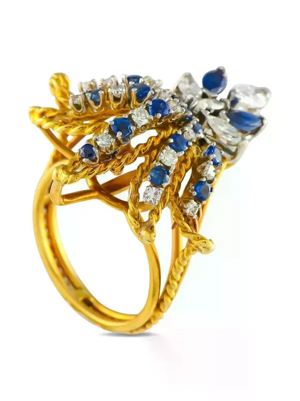 LB EXCLUSIVE Eighteen Karat Sapphire And Diamond Fleur De Lis Ring - Gold