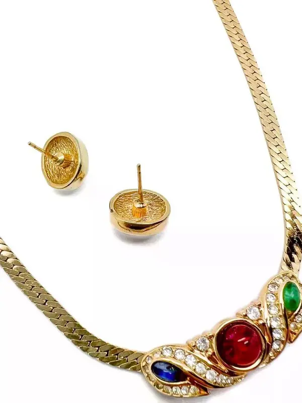 Dior 1980s Herringbone Chain Necklace And Earring Set