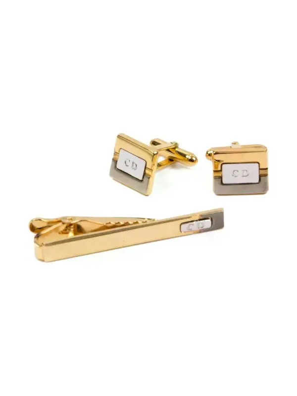 Dior 1990s -toned Cufflinks Tie Bar Set - Gold