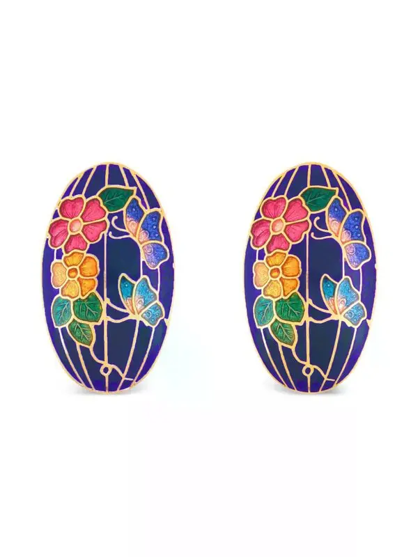 SUSAN CAPLAN 1980s Cloisonné Clip-on Earrings - Gold