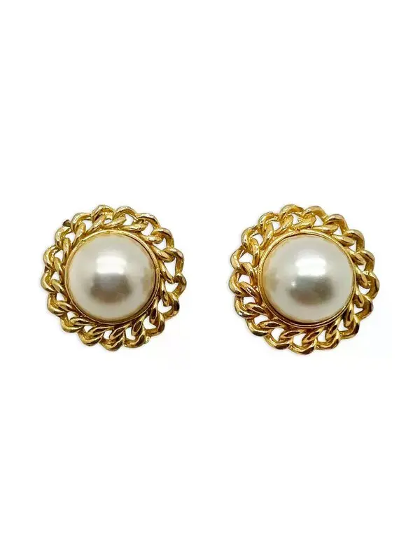 JENNIFER GIBSON JEWELLERY 1990s Faux-pearl Chain-link Earrings - Gold