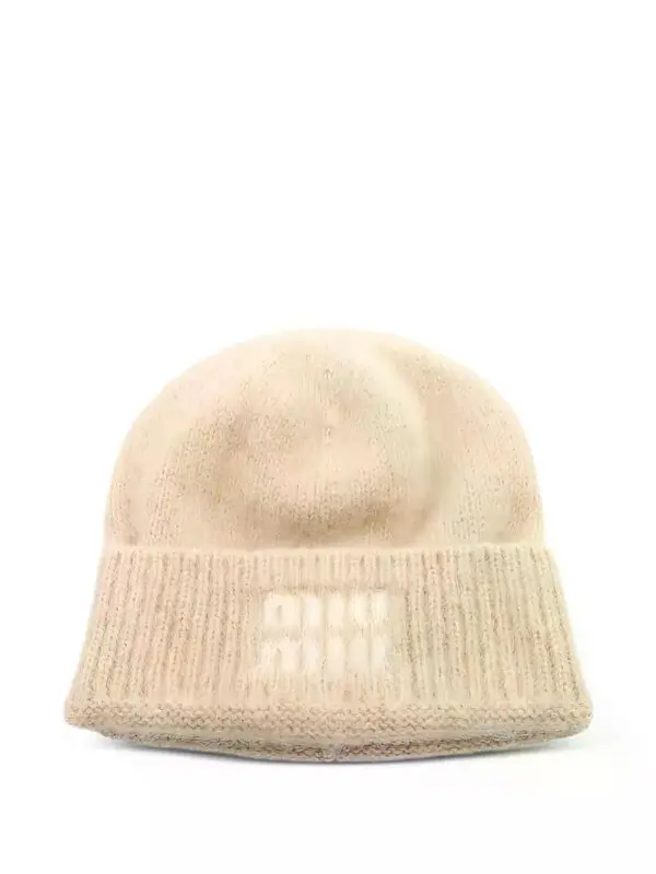 Miu Miu 2020s Logo Beanie Hat - Neutrals
