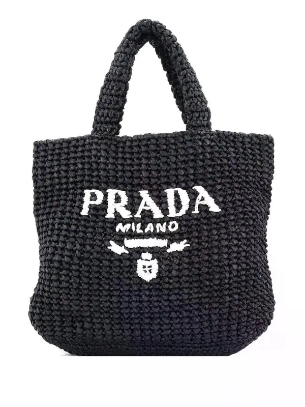 Prada Logo Raffia Small Tote Bag