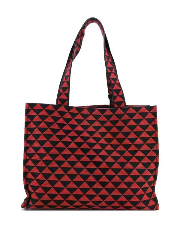 Prada Symbole Shopper Jacquard Horizontal Tote Bag - Red