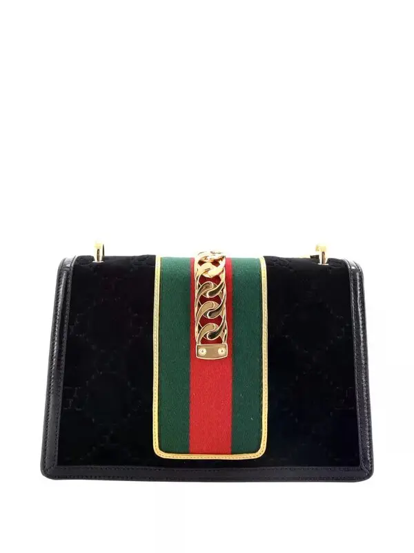 Gucci Sylvie Gg Velvet Shoulder Bag - Black