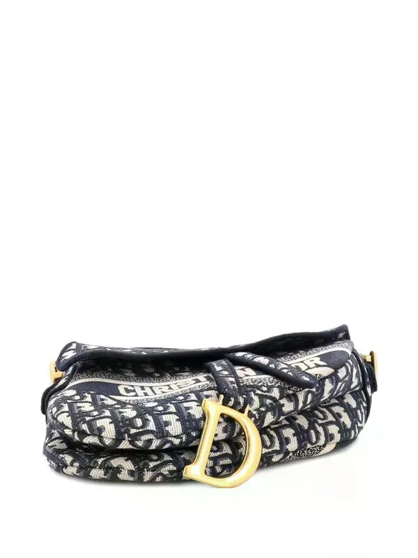 Dior Saddle Handbag Logo Embroidered Oblique Canvas Medium Shoulder Bag - Blue