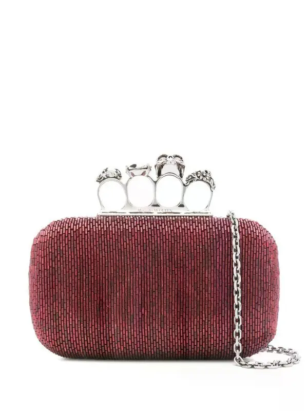 Alexander McQueen Four-ring Beaded Clutch - Red