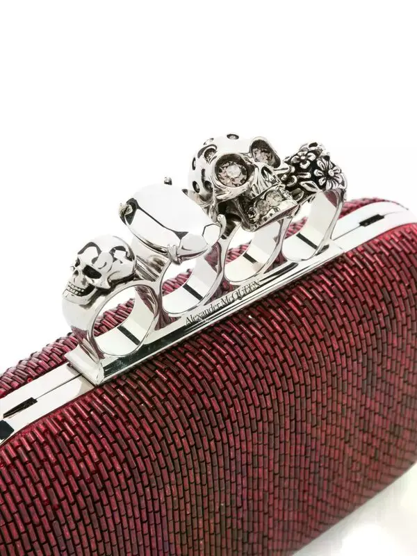 Alexander McQueen Four-ring Beaded Clutch - Red