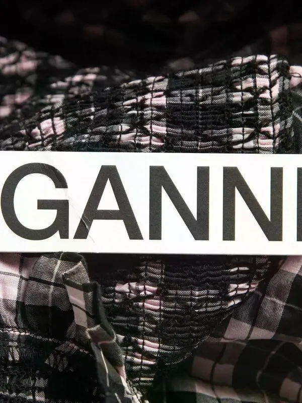 GANNI Smocked Plaid Midi Dress