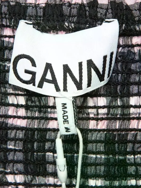 GANNI Smocked Plaid Midi Dress