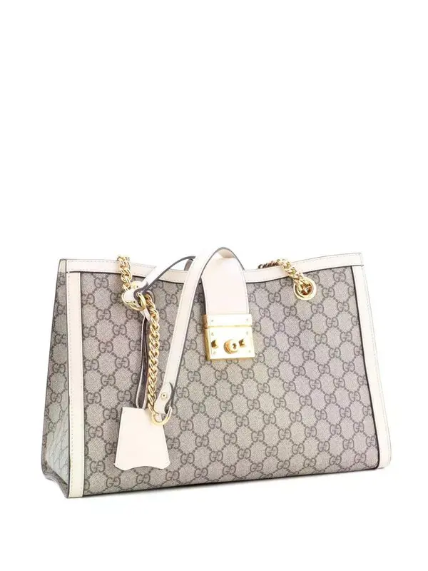 Gucci Padlock Chain Gg Coated Canvas With Leather Medium Tote Bag - Grey