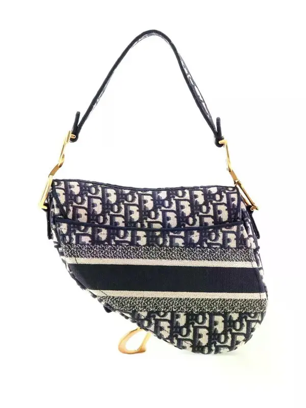 Dior Saddle Handbag Logo Embroidered Oblique Canvas Shoulder Bag - Blue