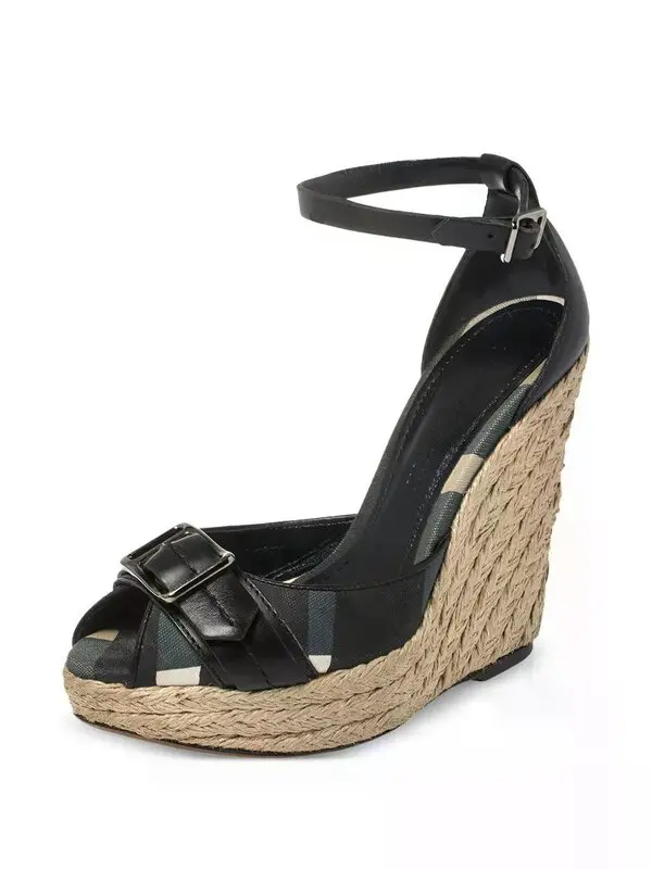 Burberry Nova Check Canvas Wedge Sandals