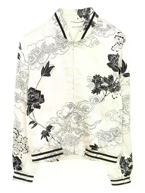 Saint Laurent 2010s Floral-pattern Silk Jacket - White