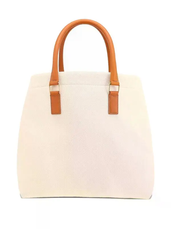 Celine Logo Print Leather Trimmed Tote Bag