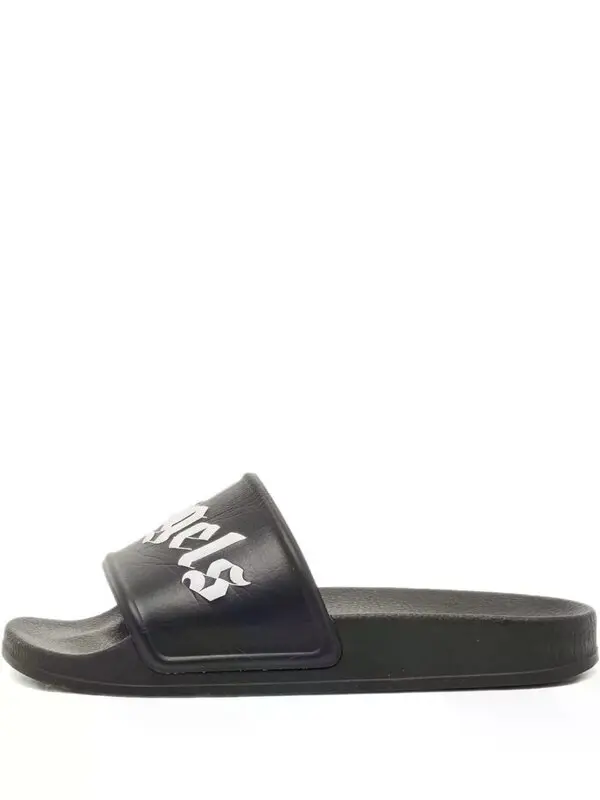 Palm Angels Logo Leather Slides - Black