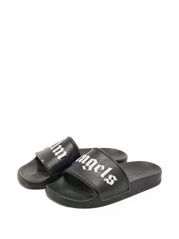 Palm Angels Logo Leather Slides - Black