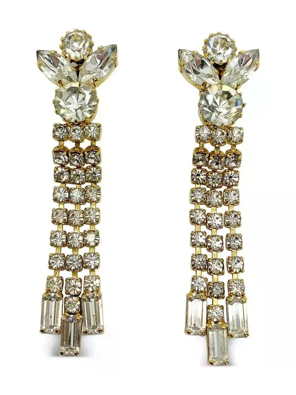 JENNIFER GIBSON JEWELLERY 1960s Crystal Drop Clip-on Earrings - Gold