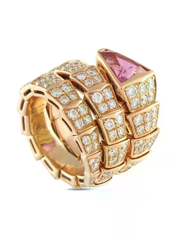 BVLGARI 18k Rose Gold Serpenti Diamond And Tourmaline Ring - Pink