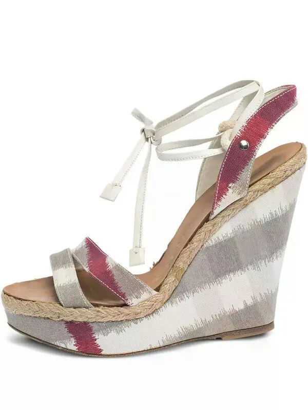 Burberry 120mm Striped Wedge Sandals - Grey