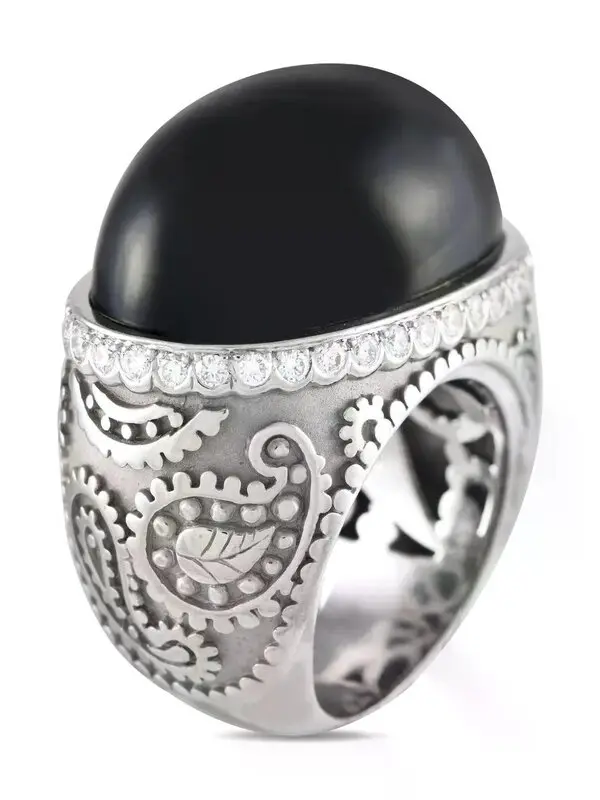 CARRERA Y CARRERA 18k White Gold Onyx And Diamond Signet Ring - Silver