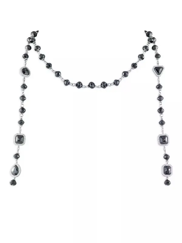 ERICA COURTNEY Platinum Lariat Necklace With White And Diamonds - Black