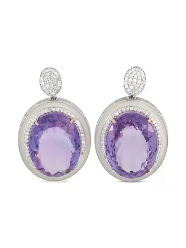 LB EXCLUSIVE 14k White Gold Amethyst And Diamond Earrings - Silver