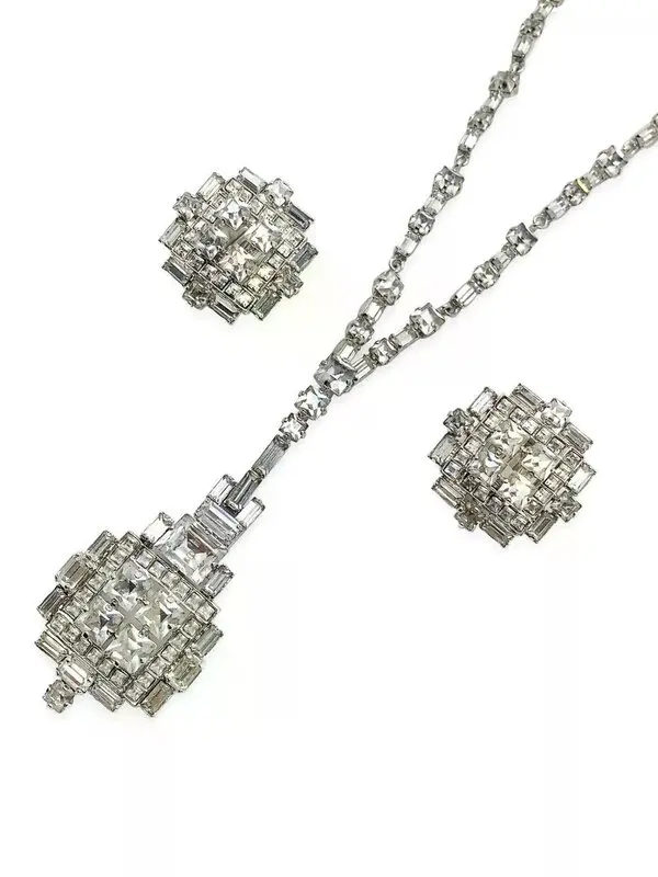 Dior 1970s Art Deco Necklace And Clip-on Earrings