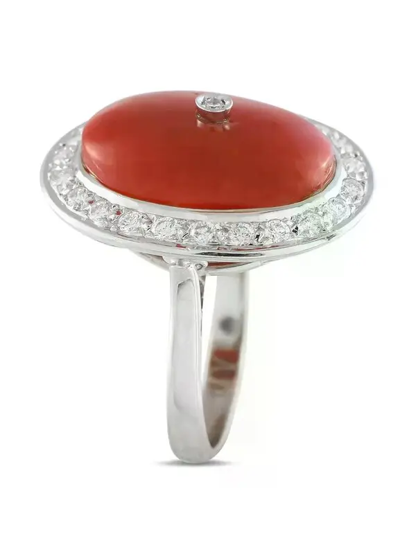 LB EXCLUSIVE 18k White Gold Diamond And Coral Ring - Silver