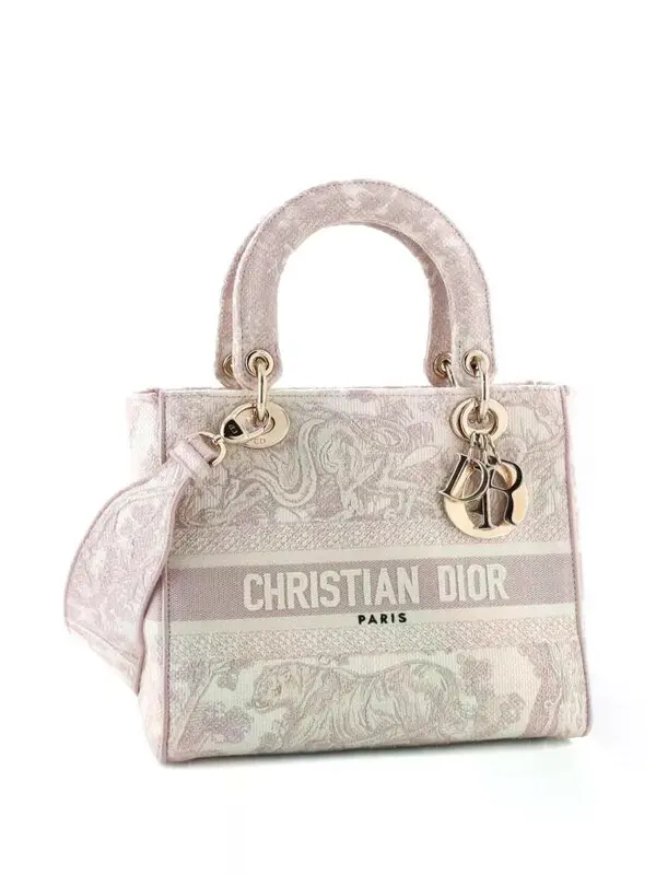 Dior Toile De Jouy Lady D-lite Embroidered Canvas Tote Bag - Neutrals