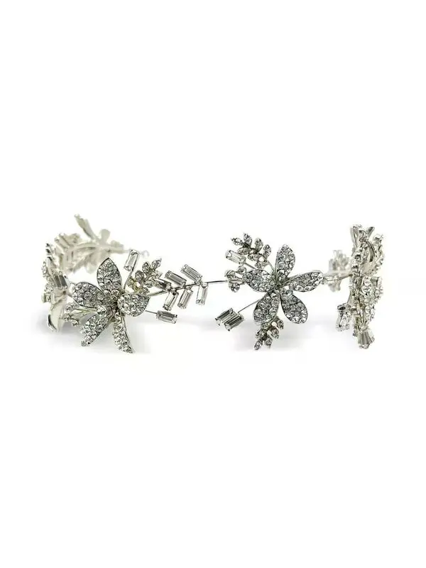 JENNIFER GIBSON JEWELLERY 1990s Floral Crystal Tiara - Silver