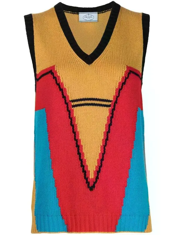 Prada Colour-block Knitted Vest - Brown