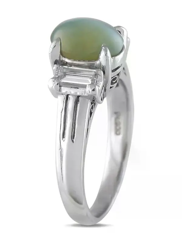 LB EXCLUSIVE Platinum Cats Eye And Diamond Ring - Silver