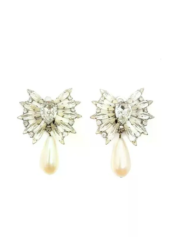 JENNIFER GIBSON JEWELLERY 1960s Marquise-crystal And Faux Pearl Drop Earrings - Silver