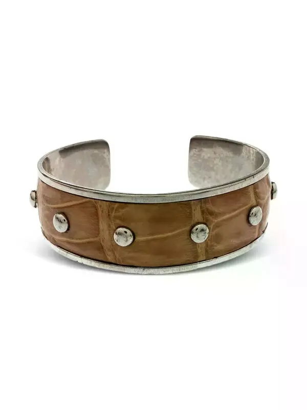 TOD'S Leather Studded Cuff Bracelet - Silver