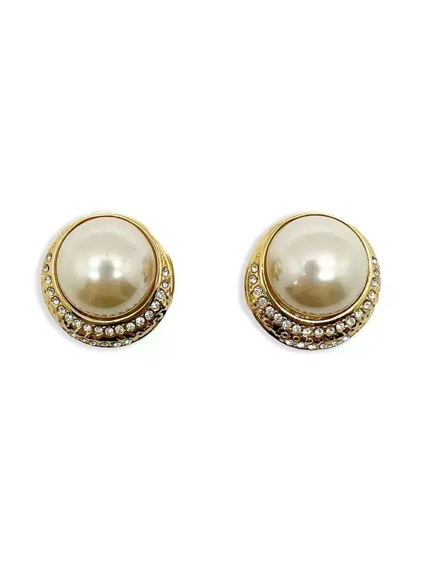 JENNIFER GIBSON JEWELLERY 1980's Vintage Grand Pearl Crescent Clip-on Earrings - Gold