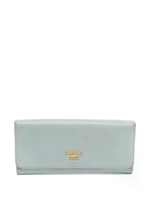 Prada Leather Logo Wallet - Blue