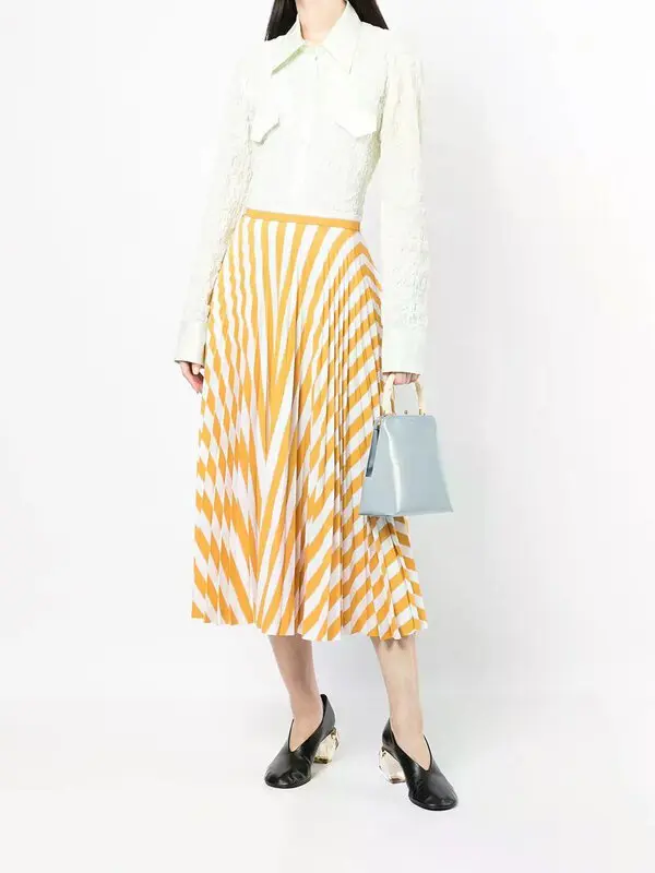 MAISON MARGIELA Striped Pleated Midi Skirt - Yellow