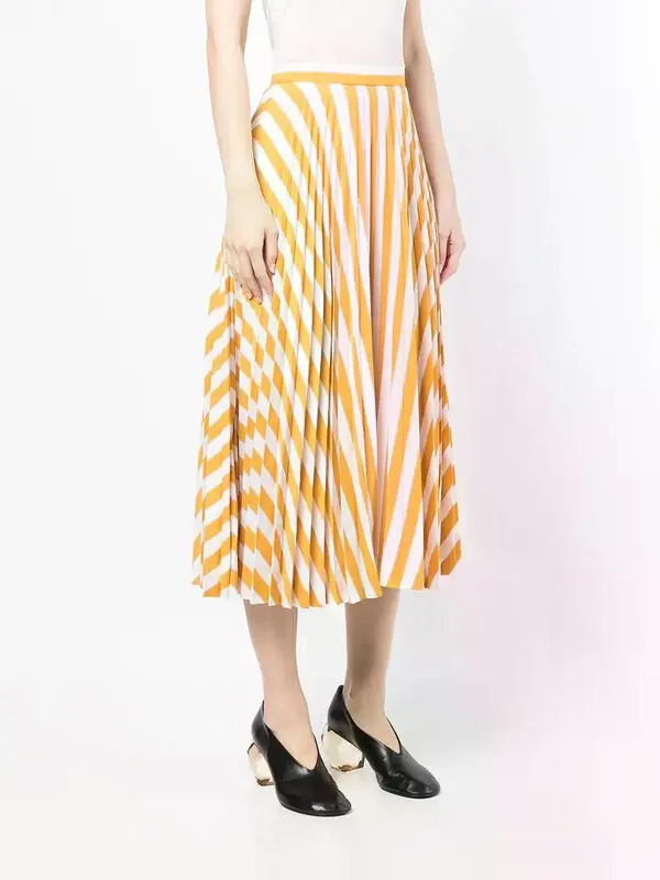 MAISON MARGIELA Striped Pleated Midi Skirt - Yellow