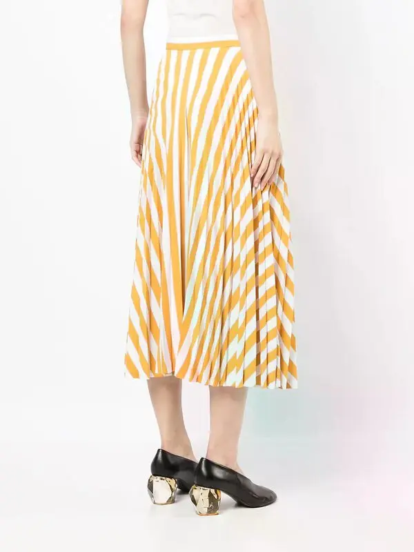 MAISON MARGIELA Striped Pleated Midi Skirt - Yellow
