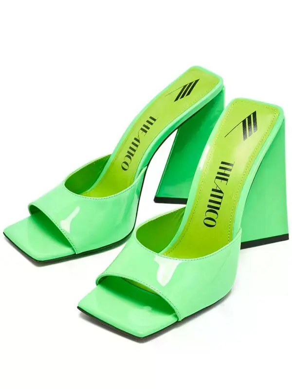 Attico 115mm Devon Patent Leather Square-toe Sandals - Green