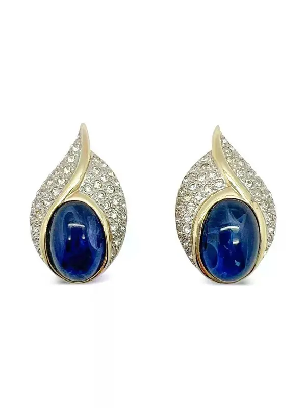 JENNIFER GIBSON JEWELLERY 1980s Cabochon Sapphire Twist Earrings - Gold