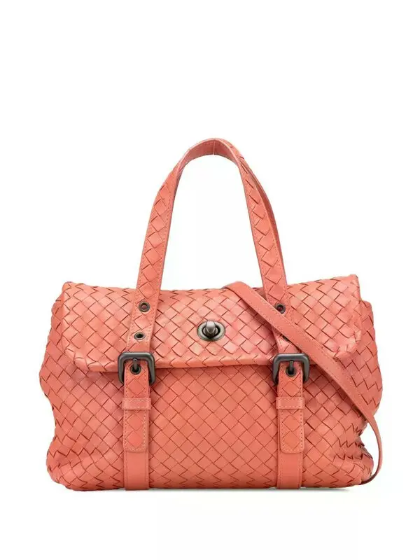 Bottega Veneta Leather Intrecciato Flap Satchel