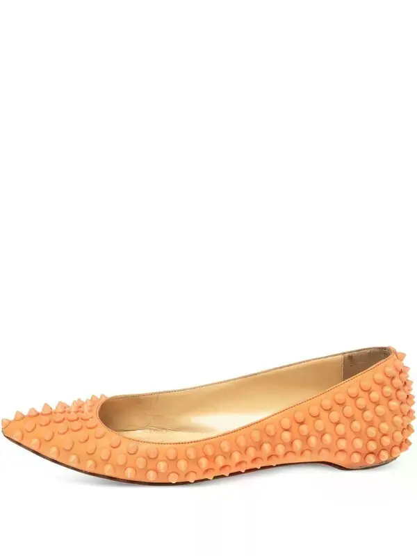 CHRISTIAN LOUBOUTIN Pigalle Leather Spiked Ballet Flats - Orange