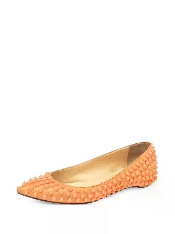 CHRISTIAN LOUBOUTIN Pigalle Leather Spiked Ballet Flats - Orange